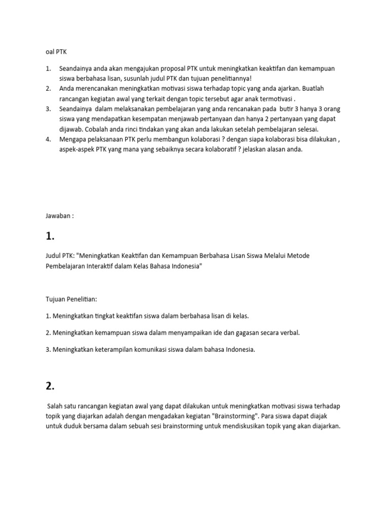 Soal PTK Dan Jawabannya | PDF