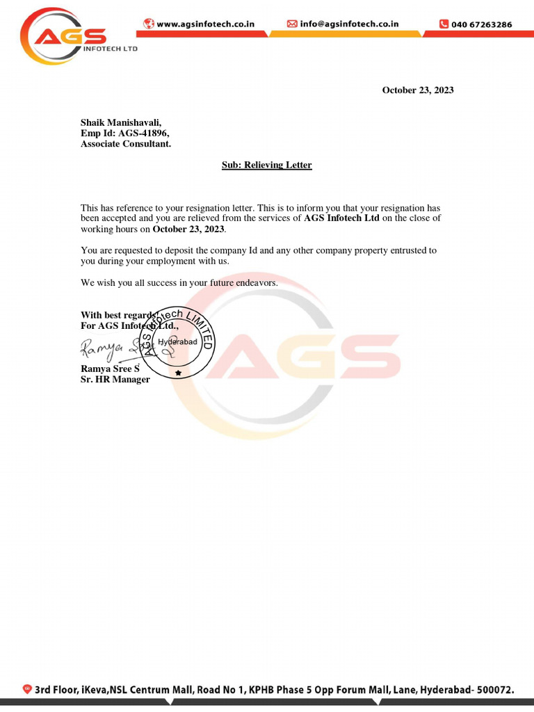 Relieving Letter | PDF