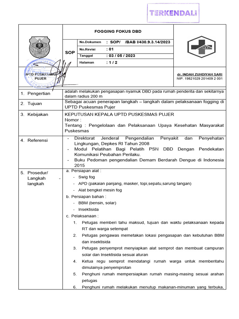 SOP Fogging Fokus DBD | PDF | Sains & Matematika