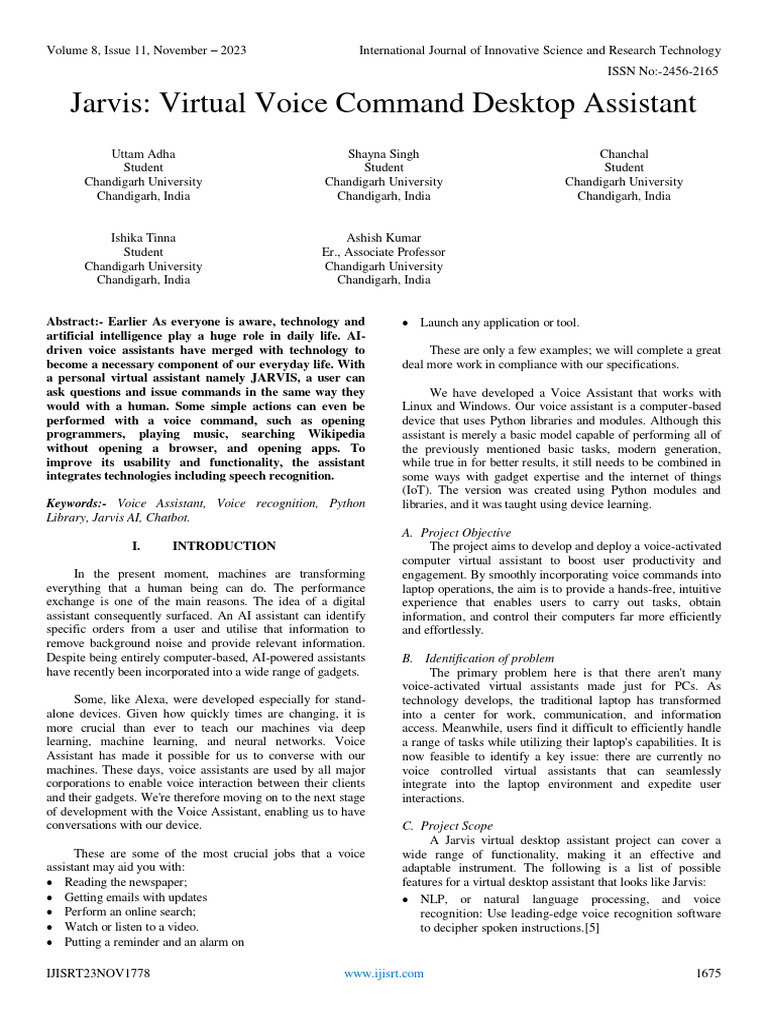 Jarvis: Virtual Voice Command Desktop Assistant | PDF | Speech Synthesis | Speech Recognition