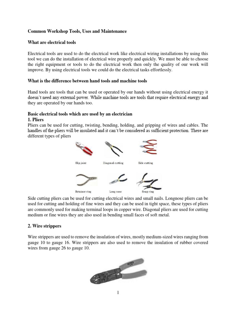 Common Workshop Tools | PDF | Electrical Resistance And Conductance ...