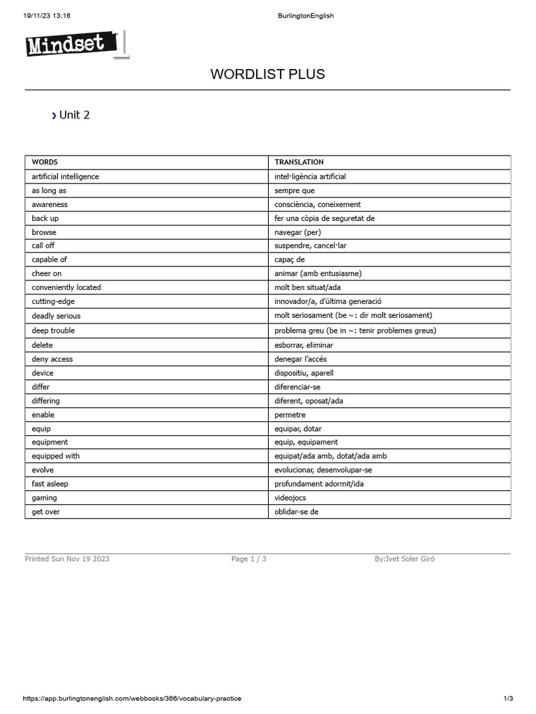 Vocabulary Unit 2 | PDF