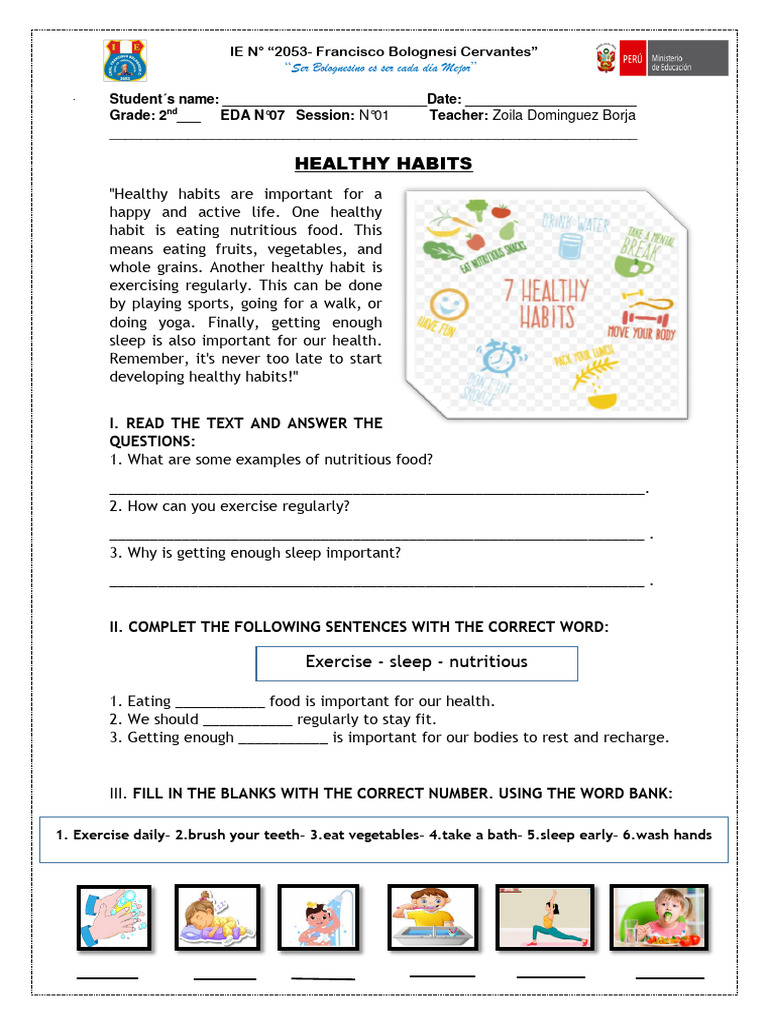 Healthy Habits Worksheet for Students | PDF | Food And Drink | Nutrition