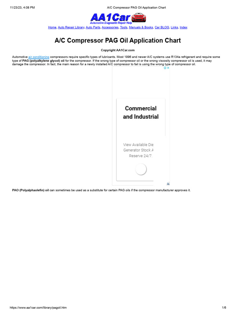 RCO OEMS PAG A - C Compressor PAG Oil - Competitor | PDF | Motor Oil ...