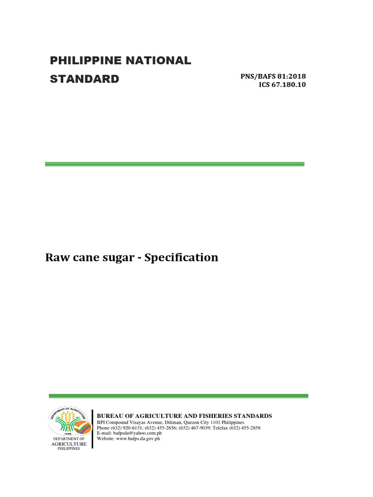 Philipins Sugar Standards Pns Raw Cane Sugar - Bps | PDF | Sucrose ...