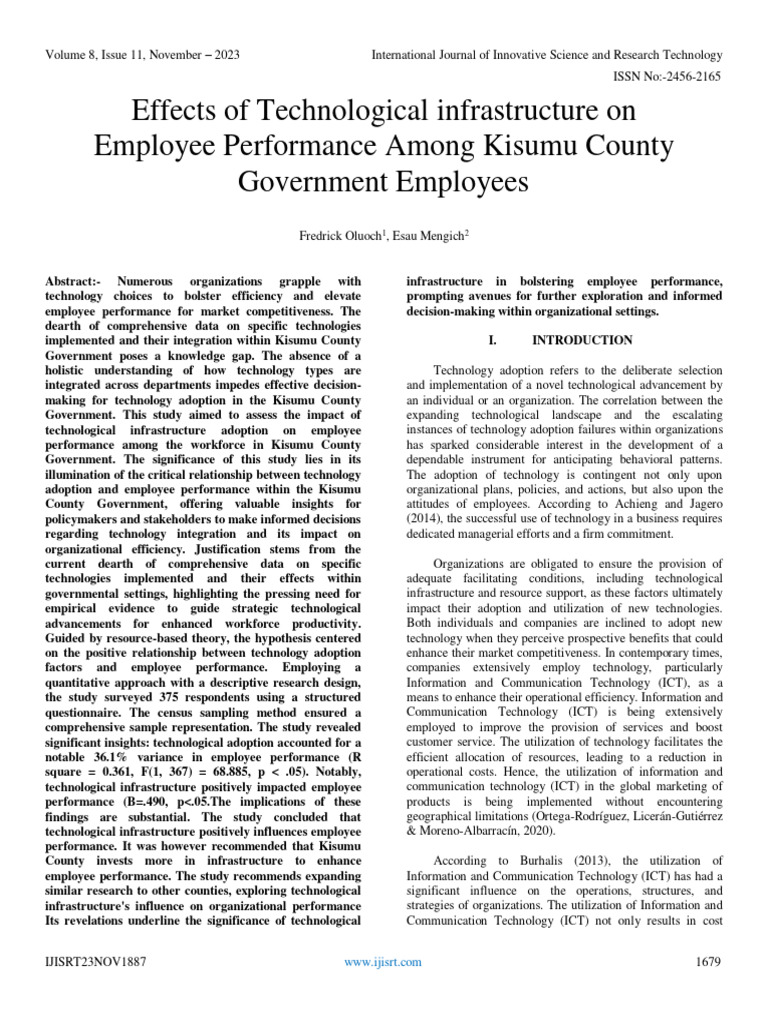 Effects of Technological Infrastructure On Employee Performance Among ...