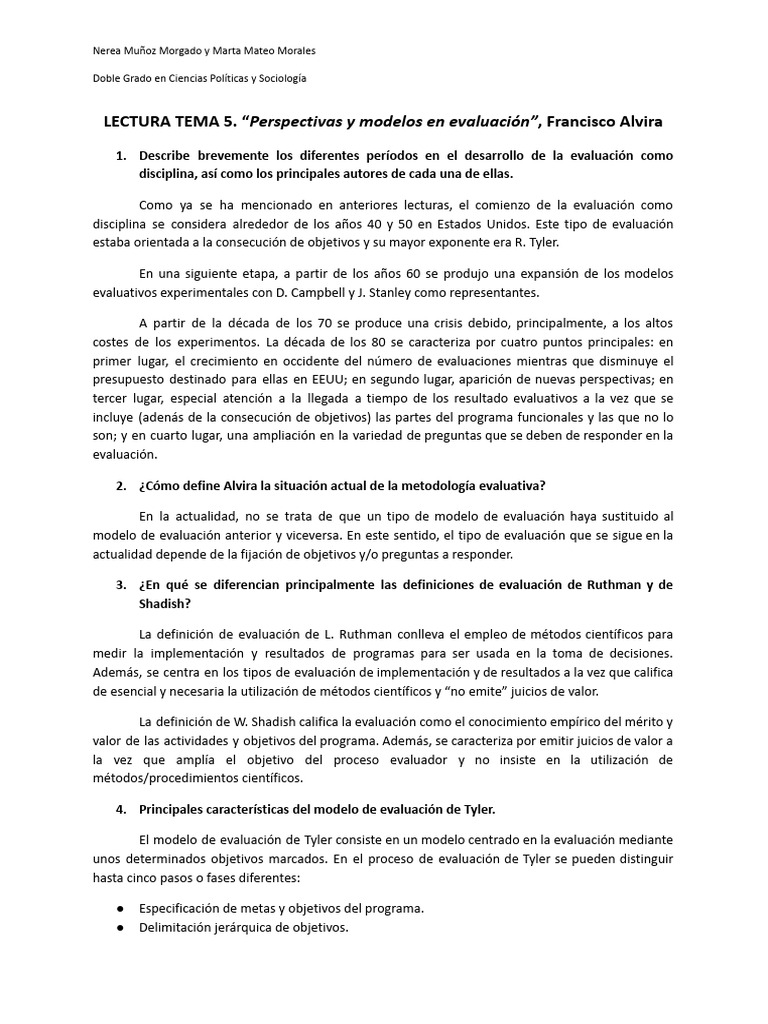 Práctica temas 5 y 6 - Introducción a la evaluación de programas y organizaciones | PDF ...