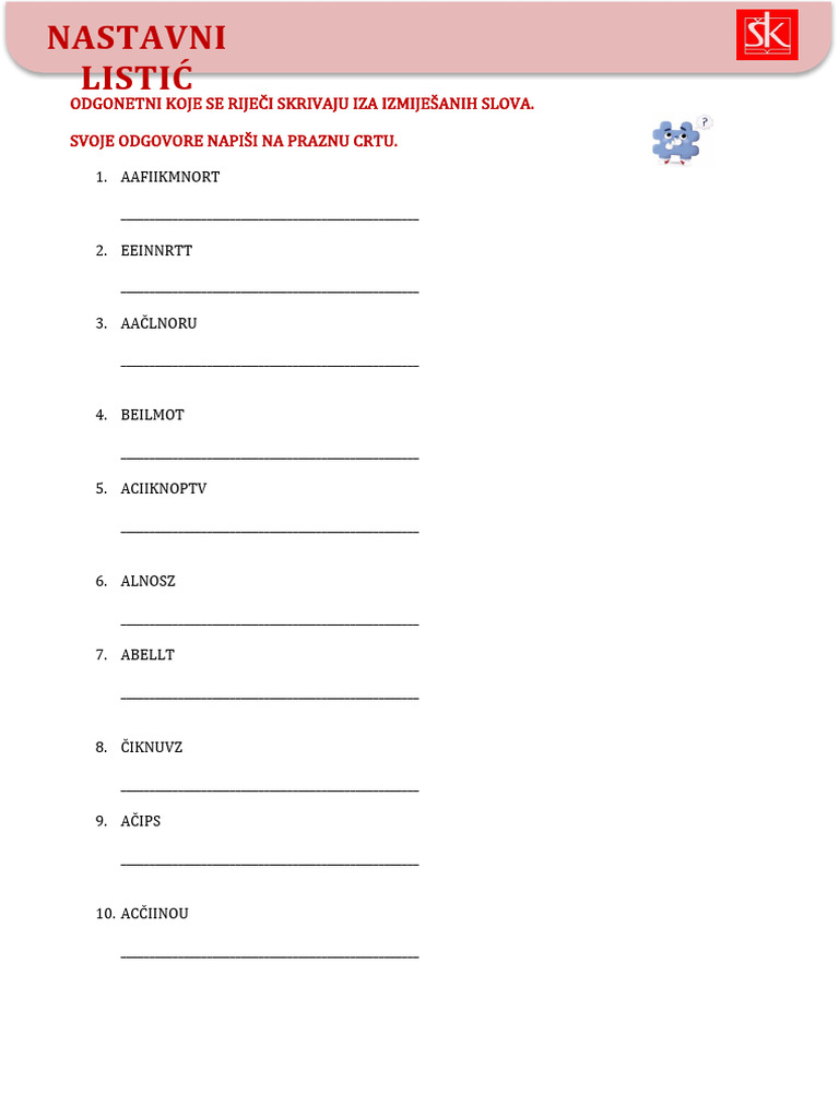 Nastavni Listić Mozgalica 3 | PDF