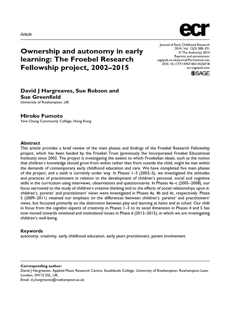 Hargreaves Et Al 2014 JECR | PDF | Creativity | Early Childhood Education