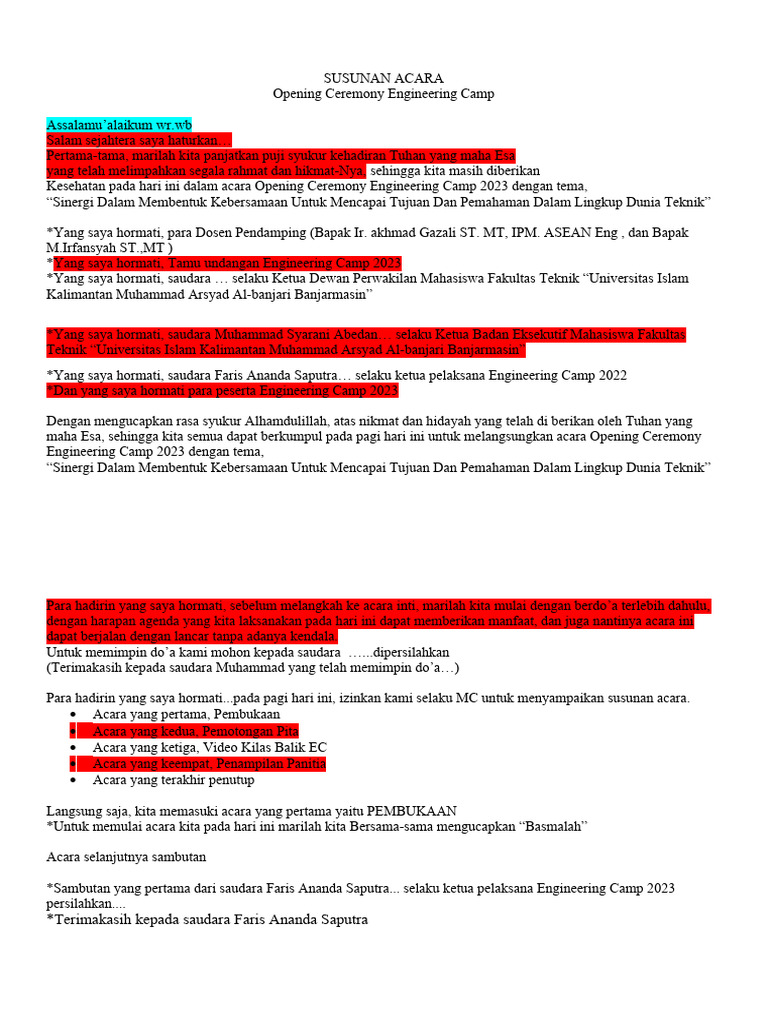 Teks MC Opening Ceremony | PDF