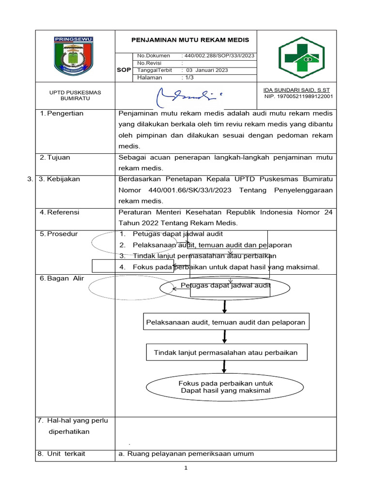 SOP Penjaminan Mutu Rekam Medis | PDF