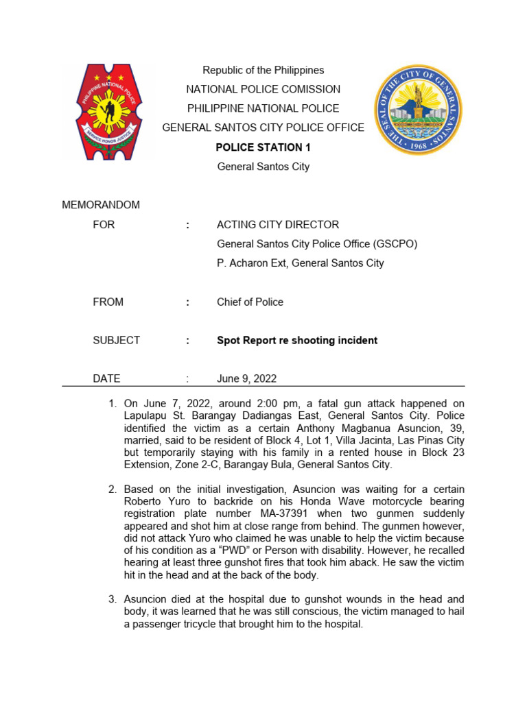 Spot Report | PDF | Crimes | Crime & Violence