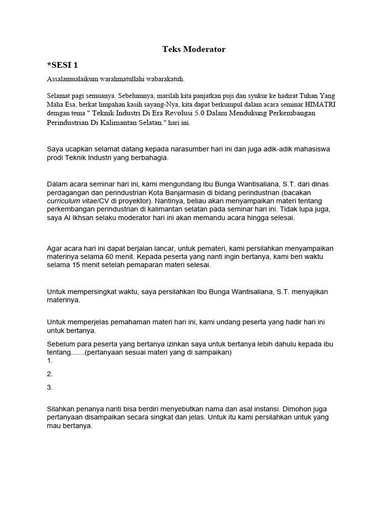 Teks Moderator Seminar HIMATRI | PDF | Seni
