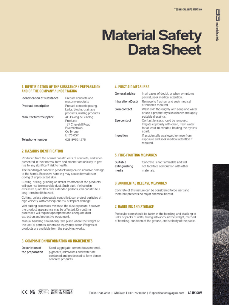 AG MSDS Data 2022 | PDF | Concrete | Safety