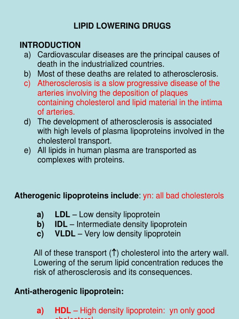 Overview of Lipid-Lowering Drugs | PDF | Cholesterol | High Density ...