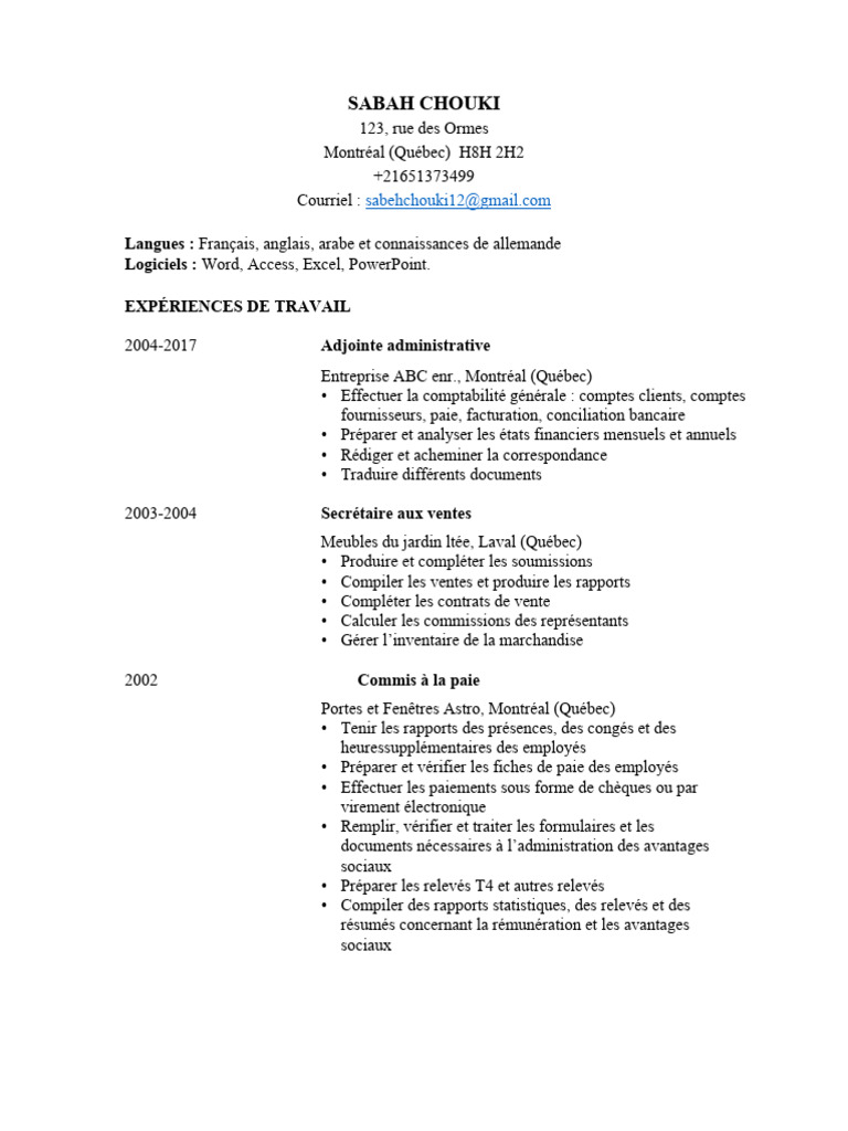 CV d'Adjointe Administrative au Québec | PDF | Montréal | Québec