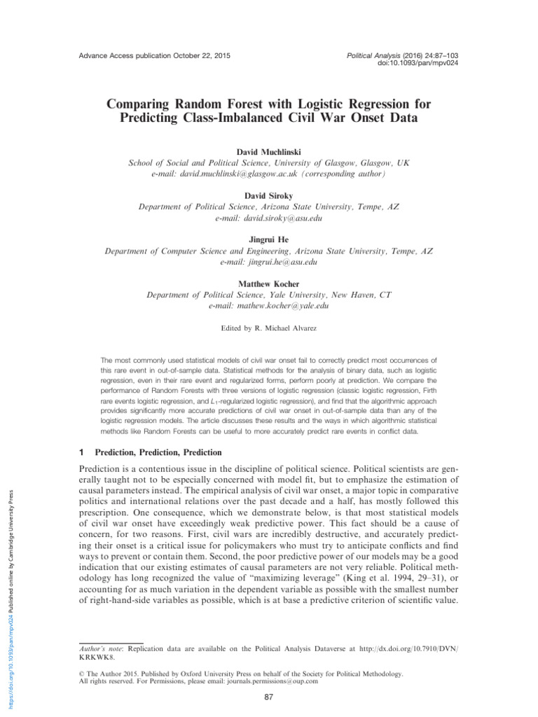 Comparing Random Forest With Logistic Regression For Predicting Class Imbalanced Civil War Onset ...