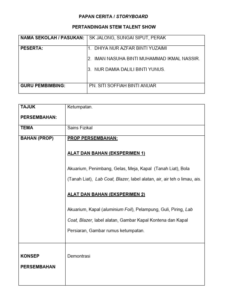 SK Jalong - Papan Cerita Stem Talent Show | PDF