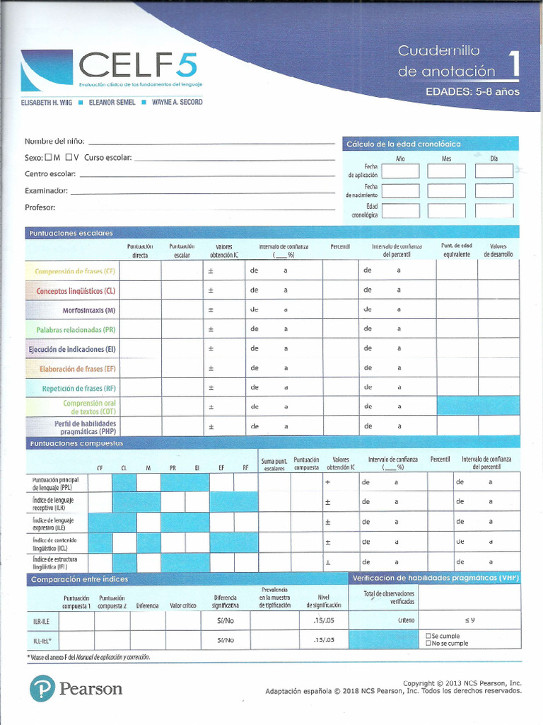 CELF-5 Cuadernillo 5-8 Anì Os | PDF