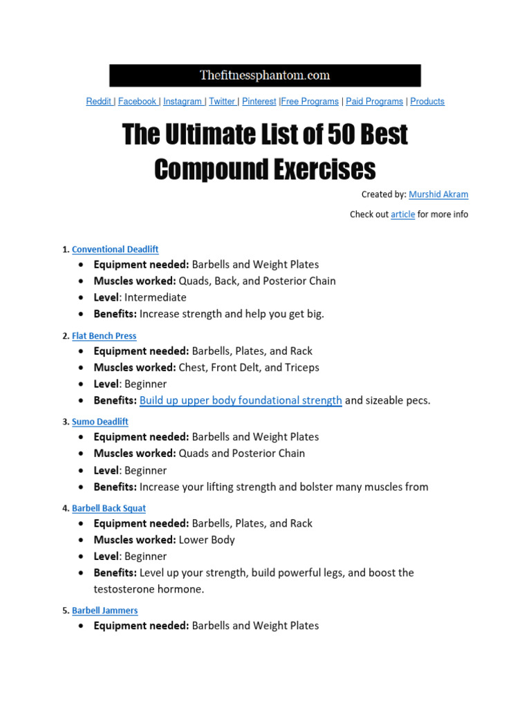 Compound Exercises List PDF | PDF | Kettlebell | Weight Training