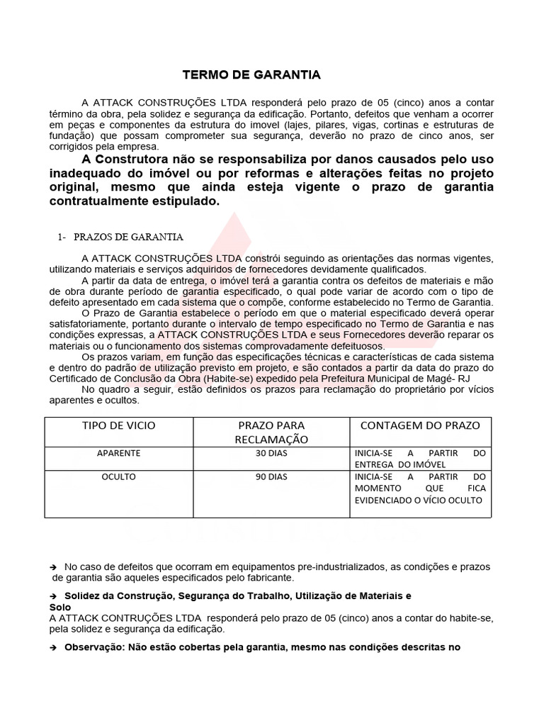 Termo de Garantia - MODERN - REV00 | PDF