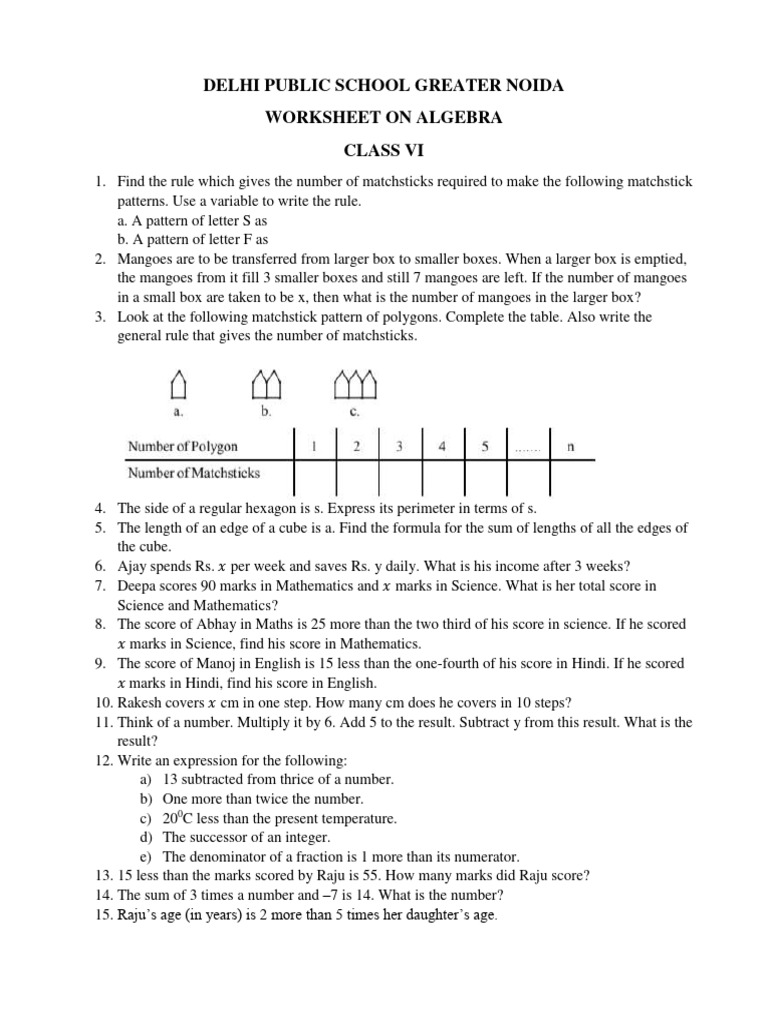 Class 6 Algebra Worksheet on Patterns | PDF | Mathematical Objects ...