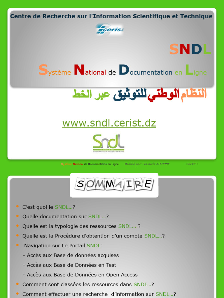 SNDL Exposé g1 | PDF | Libre accès | Bases de données