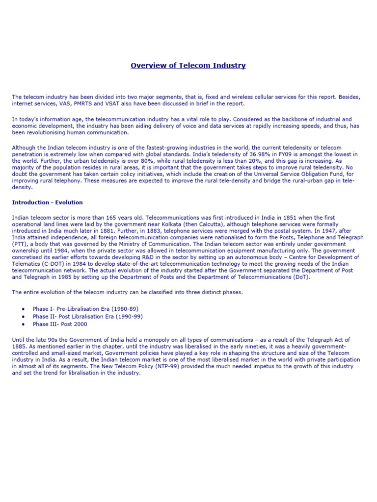 Overview of Telecom Industry | PDF | Foreign Direct Investment ...
