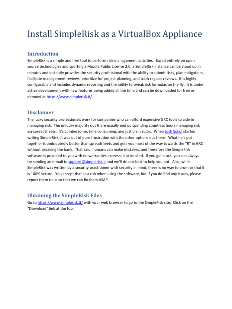 Install Simplerisk As A Virtualbox Appliance | PDF | Password | User (Computing)