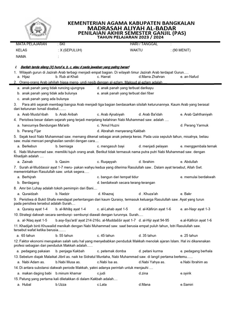 Soal Pas Ski X Ganjil | PDF