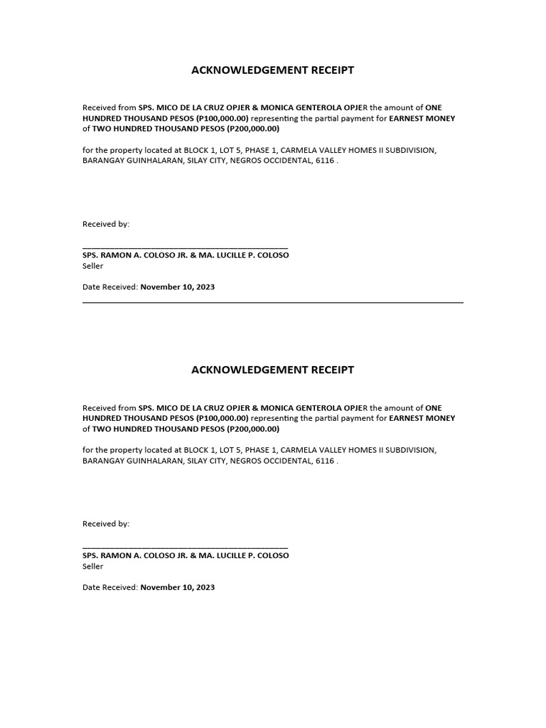 Acknowledgement Receipt | PDF