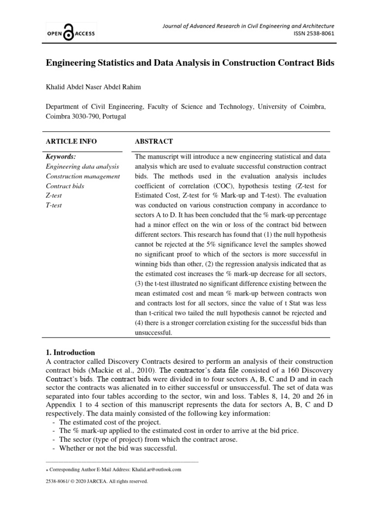 Engineering Bids Data Analysis | PDF | Coefficient Of Determination ...