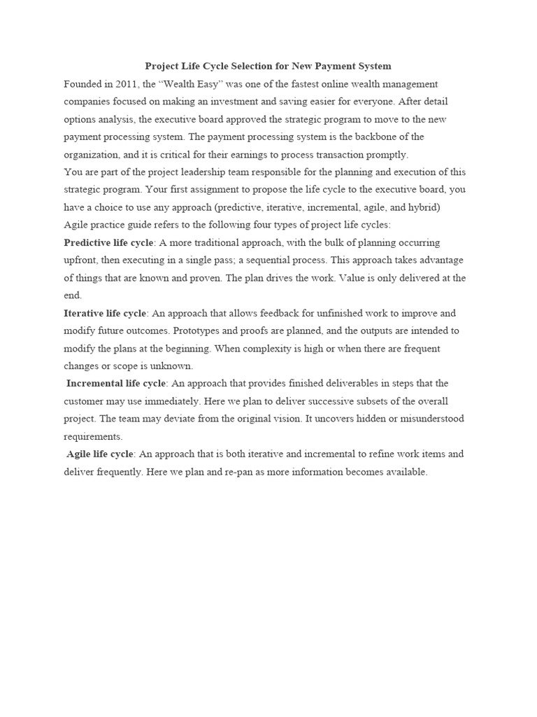 Project Life Cycle Selection For New Payment System | PDF | Agile ...
