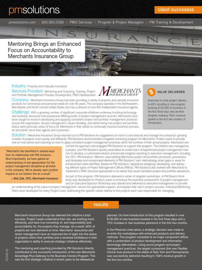 Merchants Insurance Boosts Project Success | PDF | Project Management ...