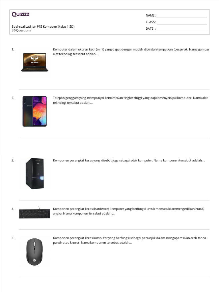Soal-Soal Latihan PTS Komputer (Kelas 1 SD) | PDF