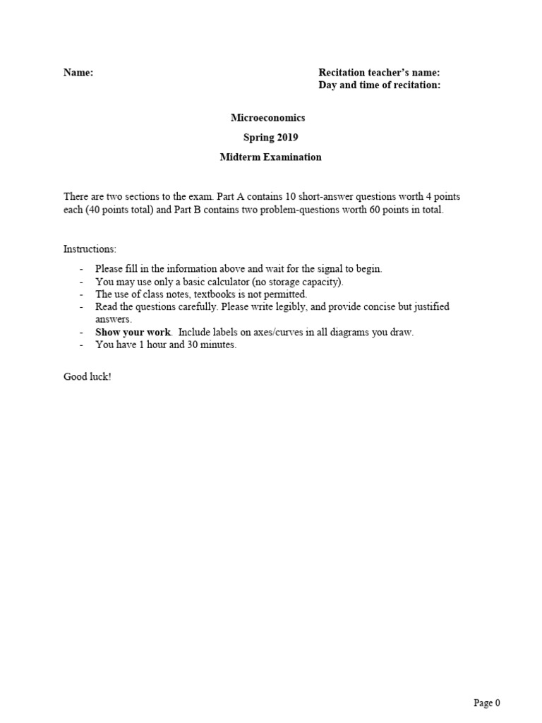 Micro 2019 Midterm | PDF | Demand | Utility