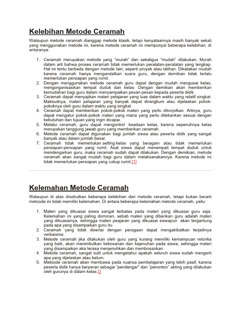 Kelebihan Metode Ceramah | PDF | Karier & Perkembangan