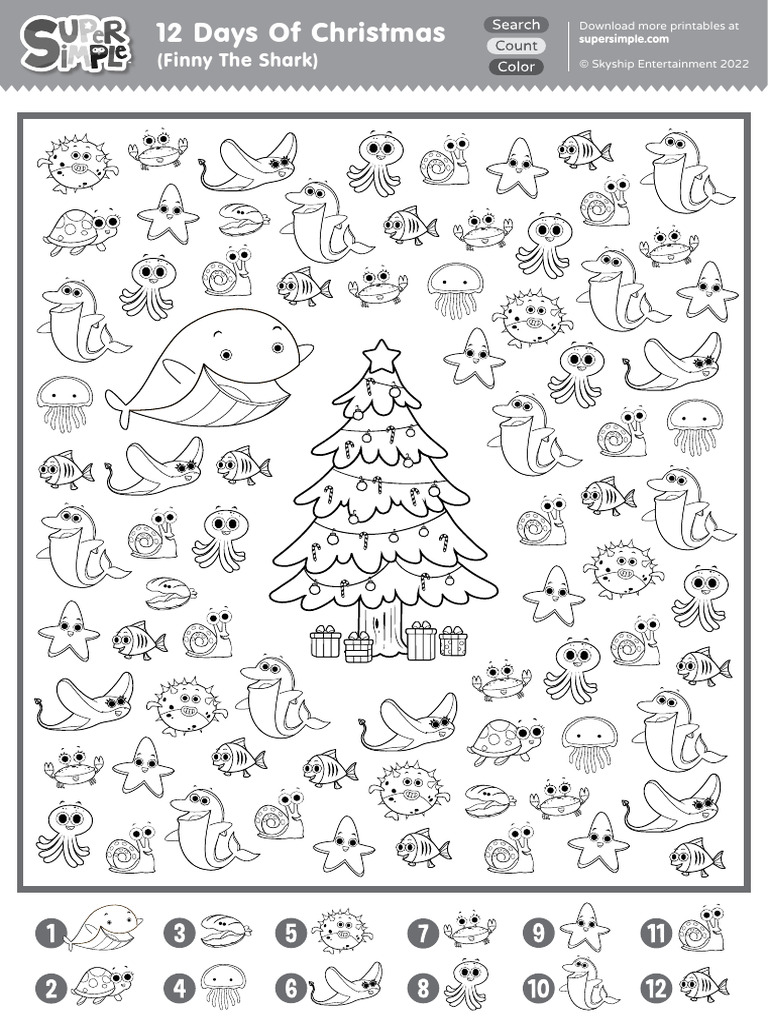 Supersimple 12 Days of Christmas Finny Worksheet | PDF