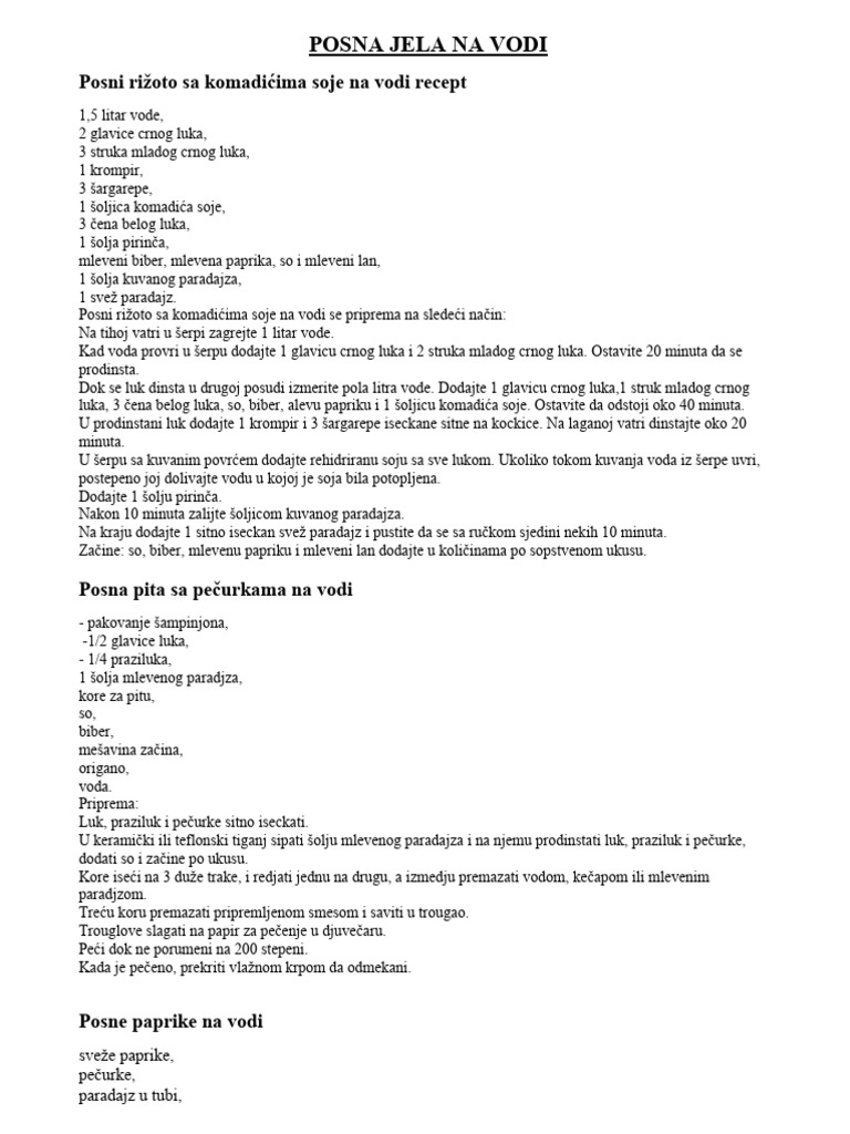 Posna Hrana Na Vodi | PDF
