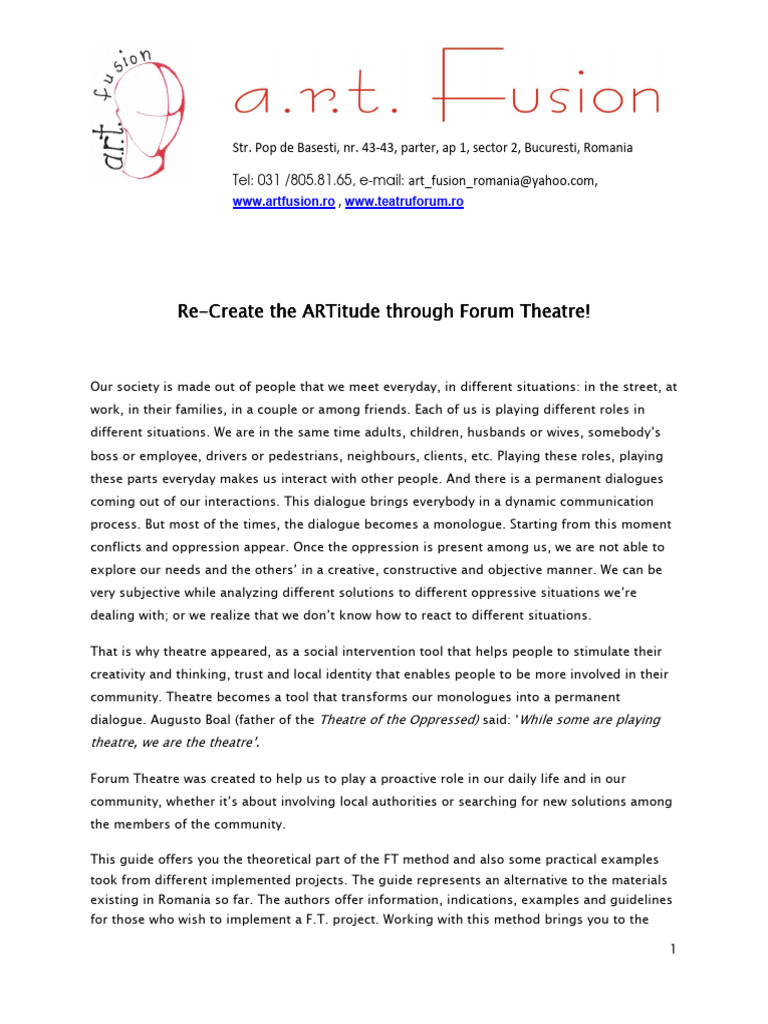 A.R.T. Fusion - Forum Theatre Guide | PDF | Cognition