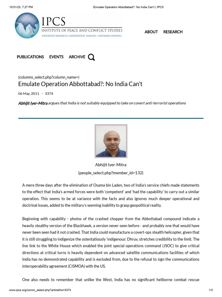 15.emulate Operation Abbottabad - No India Can't - IPCS | PDF | Pakistan Armed Forces ...