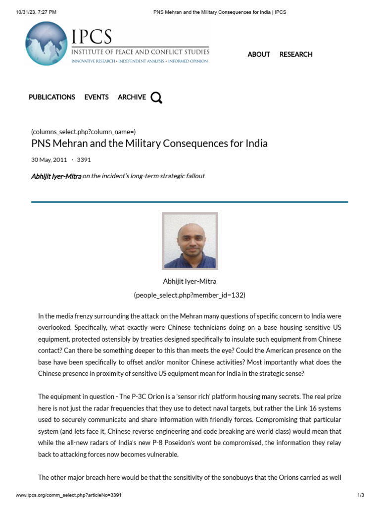 14.PNS Mehran and The Military Consequences For India - IPCS | PDF ...