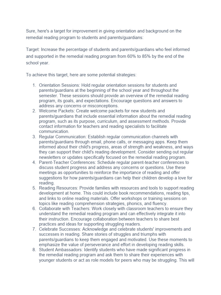 Target For Improvement | PDF | Reading Comprehension | Teachers