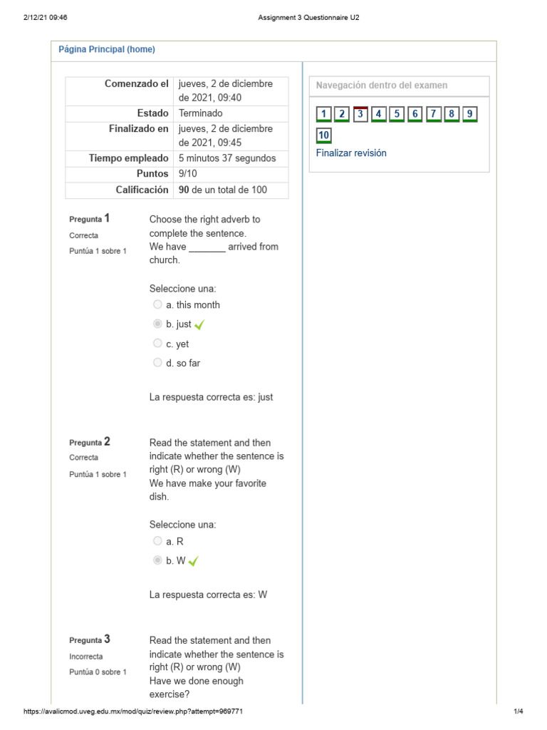 Assignment 3 Questionnaire U2 - Exam 2 | PDF