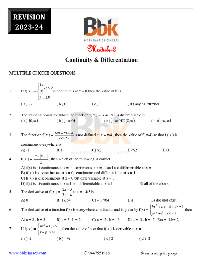 12 Module 2 Worksheet | PDF | Function (Mathematics) | Derivative