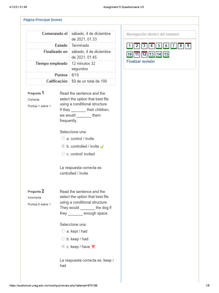 Assignment 5 Questionnaire U3 Exam 2 | PDF