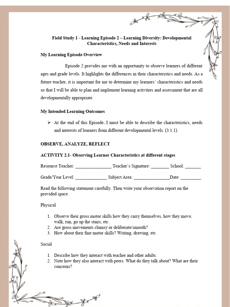 Field Study 1 Ep 2 Edt | PDF | Learning | Teachers