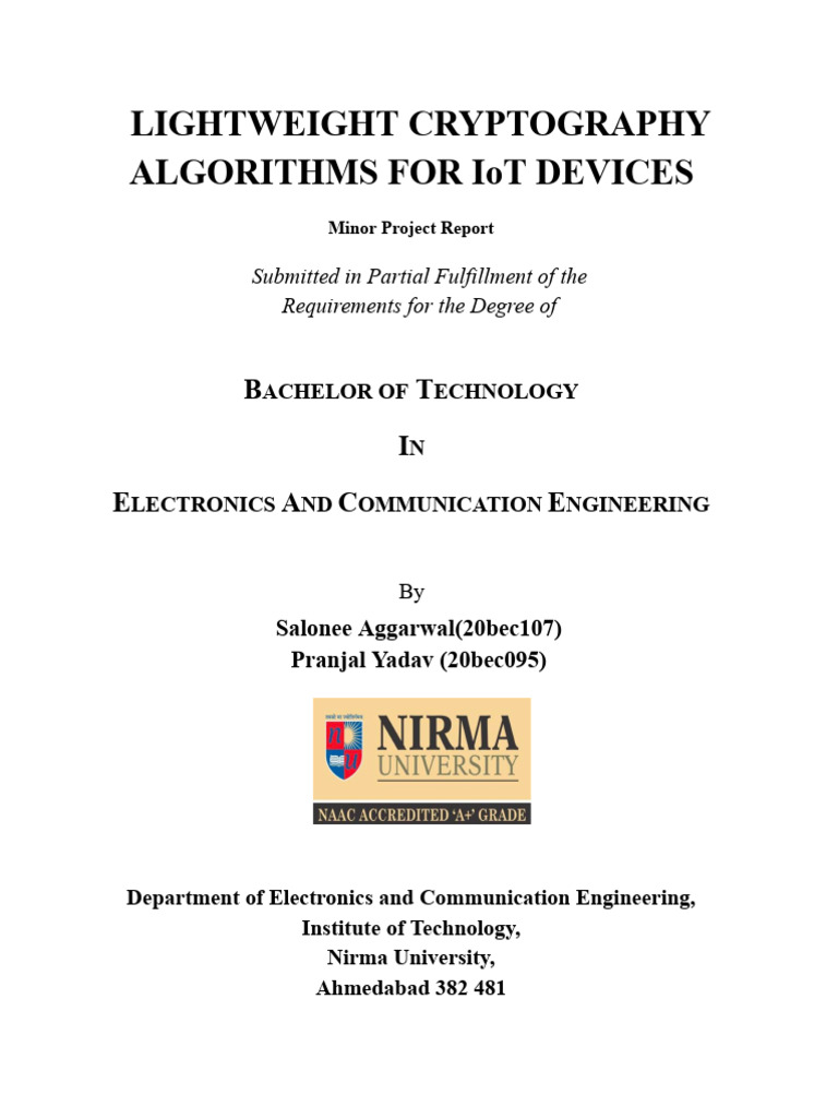 LIGHTWEIGHT CRYPTOGRAPHY ALGORITHMS FOR IoT DEVICES | PDF | Cryptography | Encryption