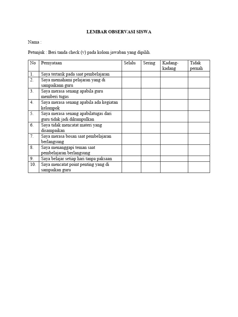 Observasi Pembelajaran Siswa Pagi | PDF
