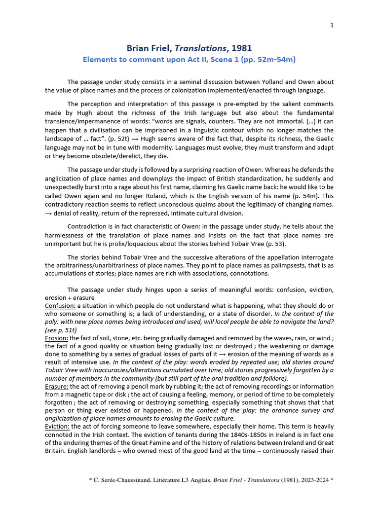 B Friel Translations Act2Sc1 - Power of Naming | PDF | Great Famine ...